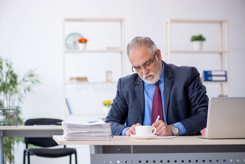 Old Male Employee Working in the Office Stock Image - Image of laptop ...