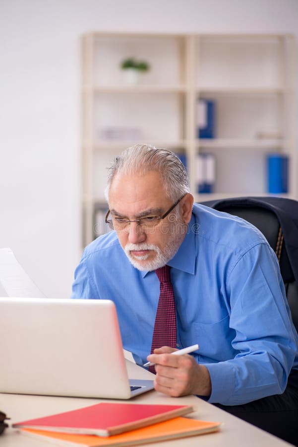 Old Male Employee Working in the Office Stock Image - Image of business ...