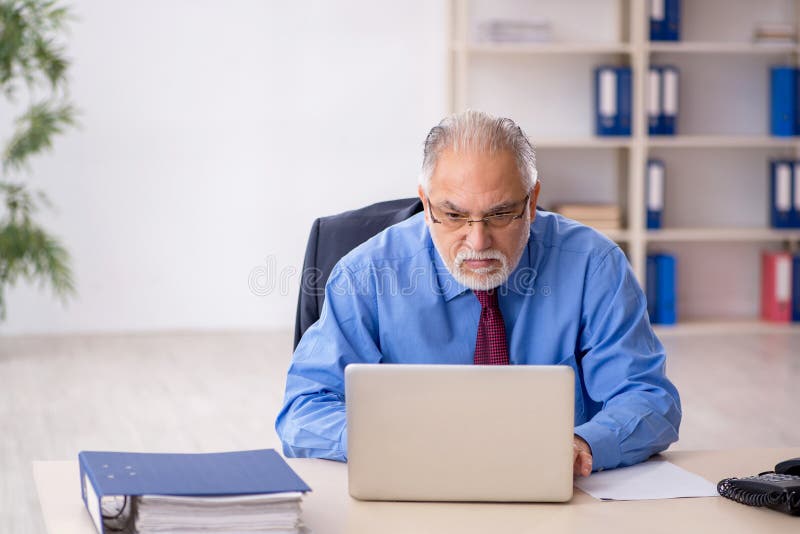 Old Male Employee Working in the Office Stock Image - Image of ...