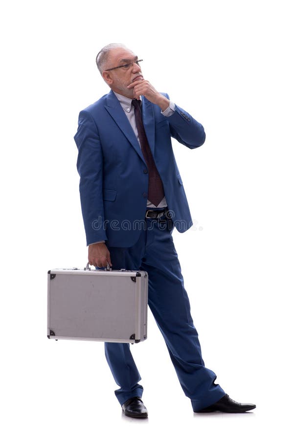 Old Businessman Holding Case Isolated on White Stock Image - Image of ...