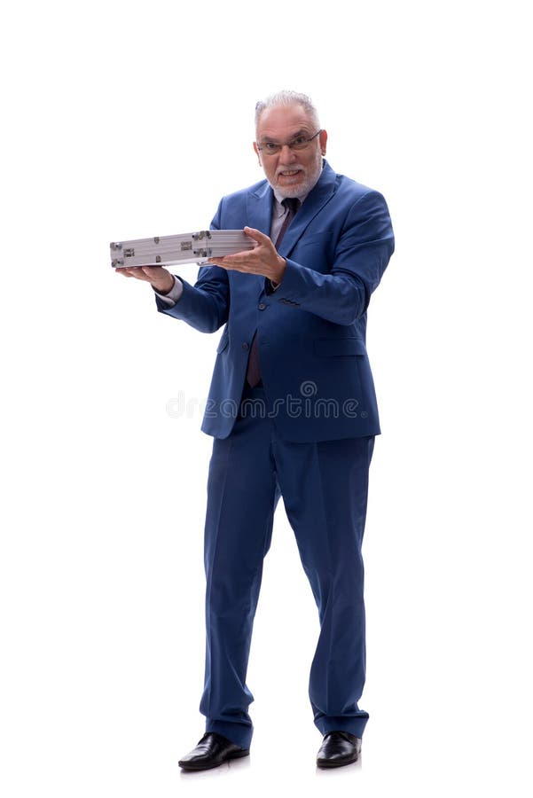 Old Businessman Holding Case Isolated on White Stock Photo - Image of ...