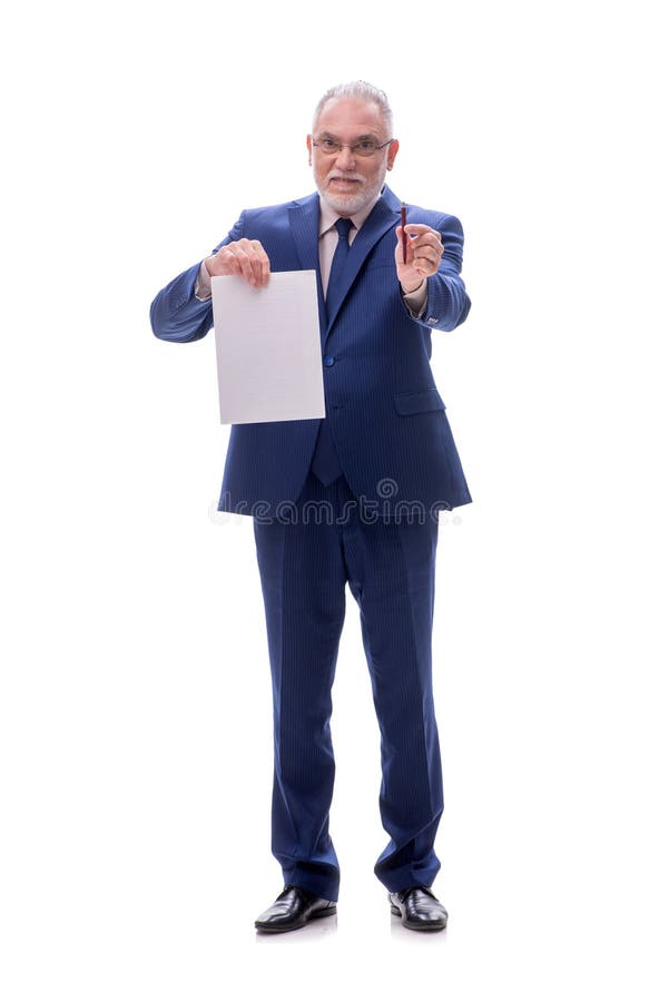 Old Businessman Isolated on White Stock Photo - Image of aged, busy ...