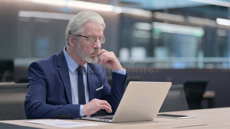Old Businessman with Laptop Thinking at Work Stock Photo - Image of ...