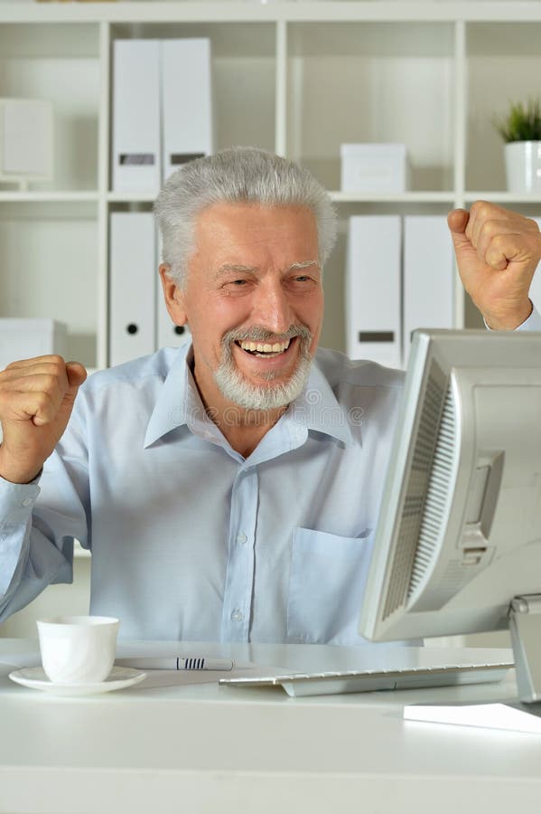 Old Businessman with a Laptop Working Stock Image - Image of freelance ...