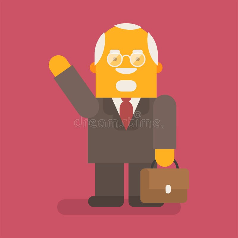 Old Businessman Waving and Smiling. Vector Character Stock Vector ...