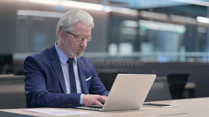 Old Businessman Working on Laptop in Office Stock Photo - Image of ...