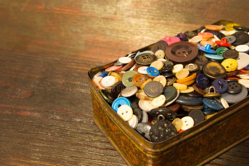 The Old Buttons. Buttons in an Old Metal Box Stock Image - Image of ...