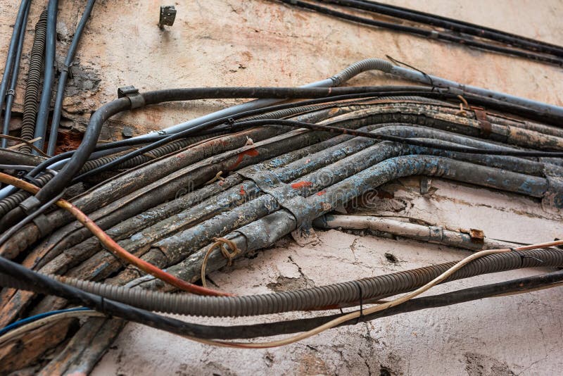 Old Cables on the Street, the Danger of Poor Wiring Stock Image - Image ...