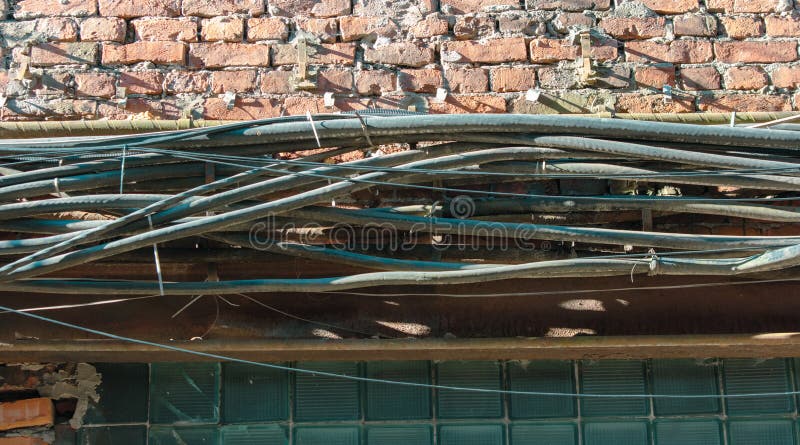 Old Cables on the Wall of the House Stock Image - Image of metal ...