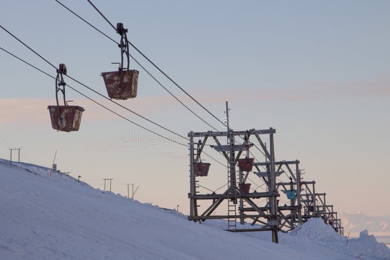 Old Cableway To Coal Transporting in Longyearbyen, Spitsbergen Stock ...