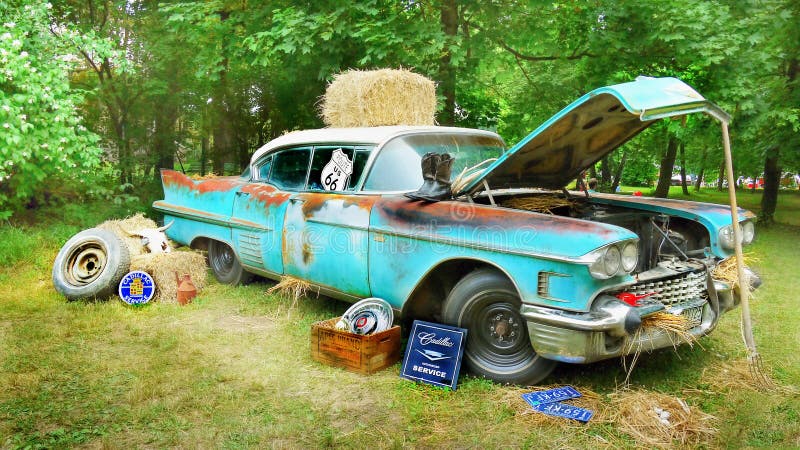 Classic Car Rusty Wreck, Cadillac Editorial Stock Image - Image of ...