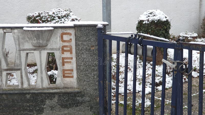 Old Cafe Building and Blue Gate with Metal Lock Stock Image - Image of ...