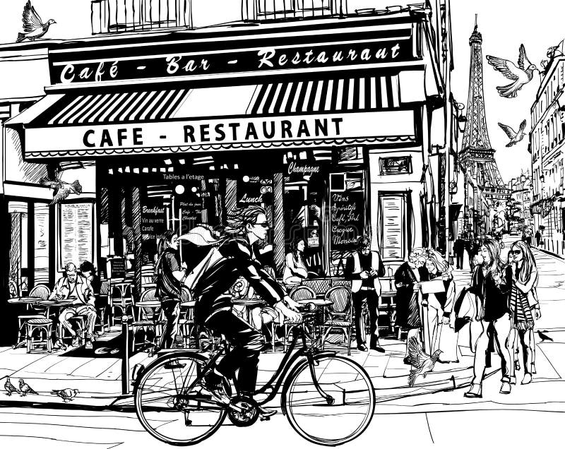 Old cafe in Paris stock vector. Illustration of cafe - 59606325