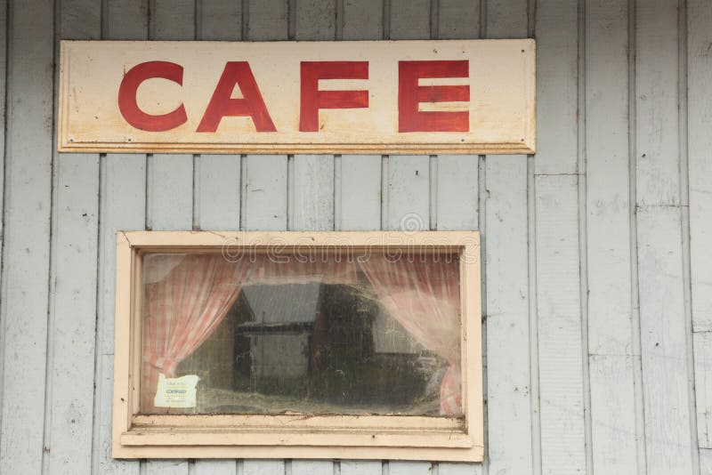 Old Cafe Sign on Closed Restaurant Building Stock Photo - Image of dine ...
