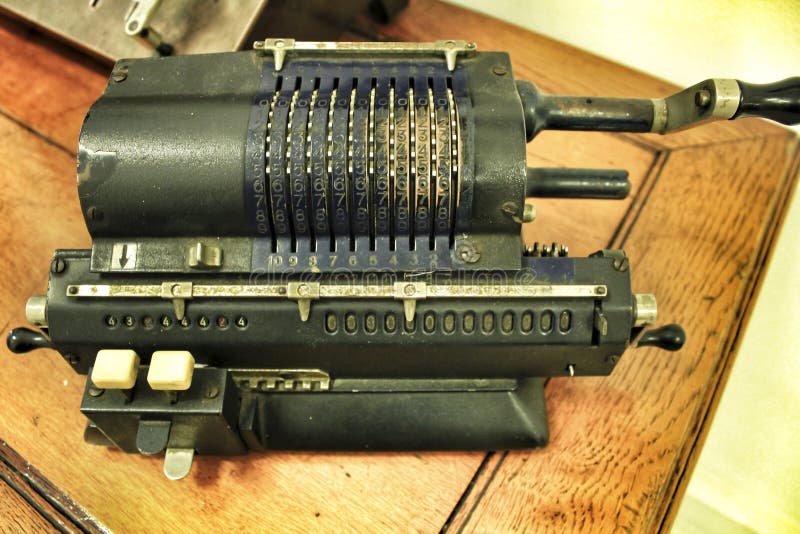 Old Calculating Machine on Wooden Table Stock Image - Image of ...