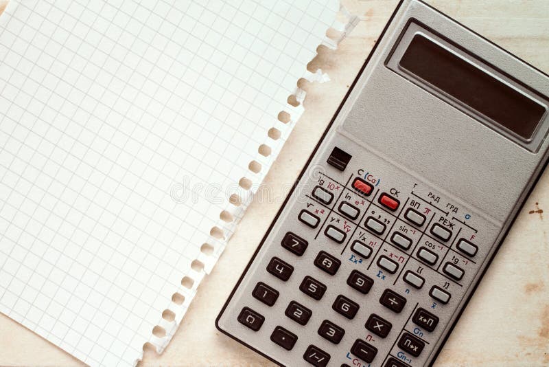 Old Calculator and Blank Square Paper Stock Image - Image of computing ...