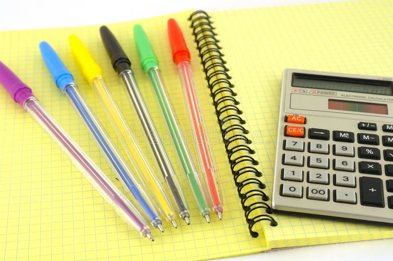Old Calculator and Color Pens Stock Image - Image of memo, color: 39177693