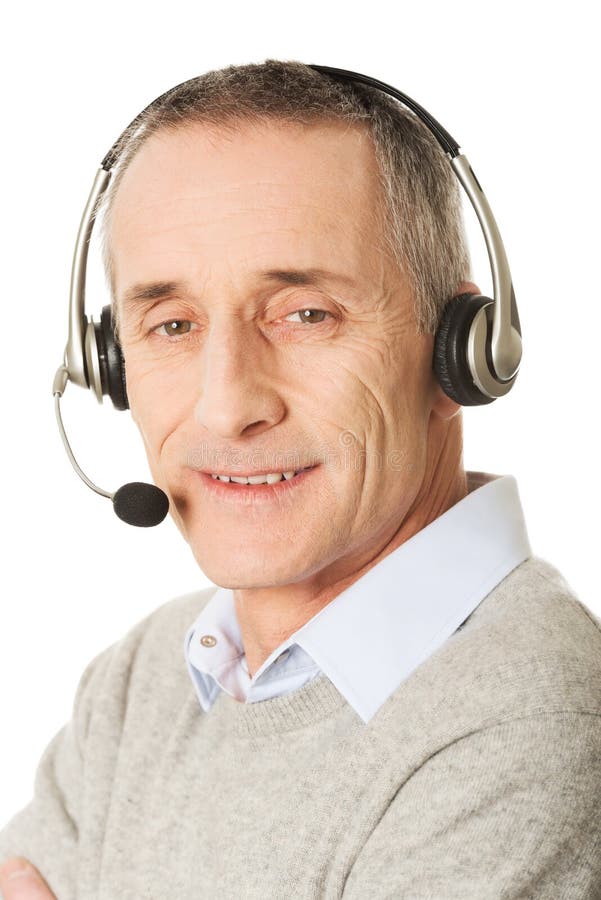 Old Call Center Man Wearing Headset Stock Image - Image of headphones ...