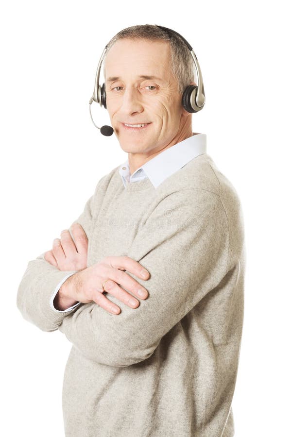 Old Call Center Man Wearing Headset Stock Photo - Image of occupation ...