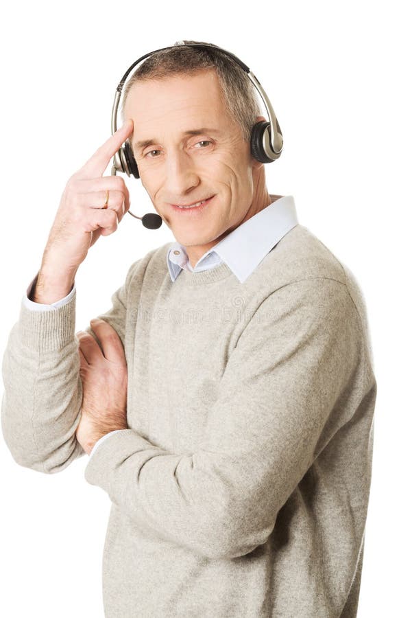 Old Call Center Man Wearing Headset Stock Photo - Image of business ...