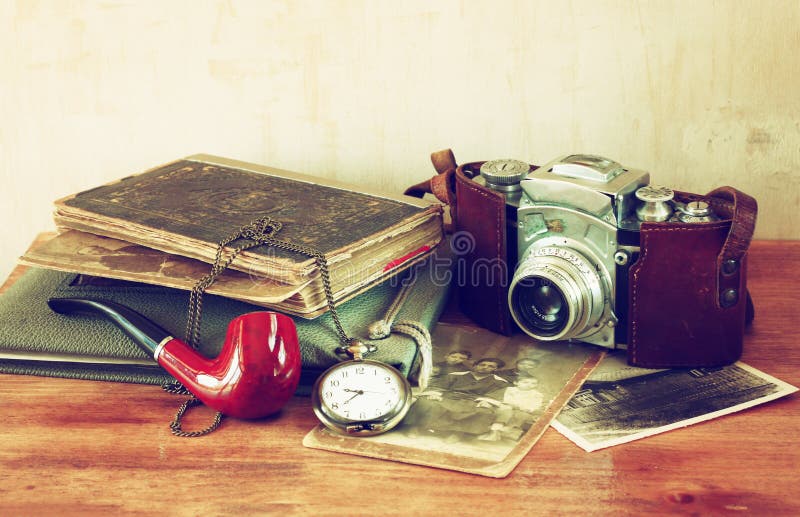 Old Camera Antique Photographs Pocket Clock Stock Photos - Free ...