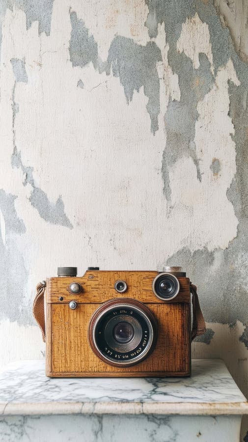 Old Camera with Dark Background, Wooden Camera Stock Illustration ...