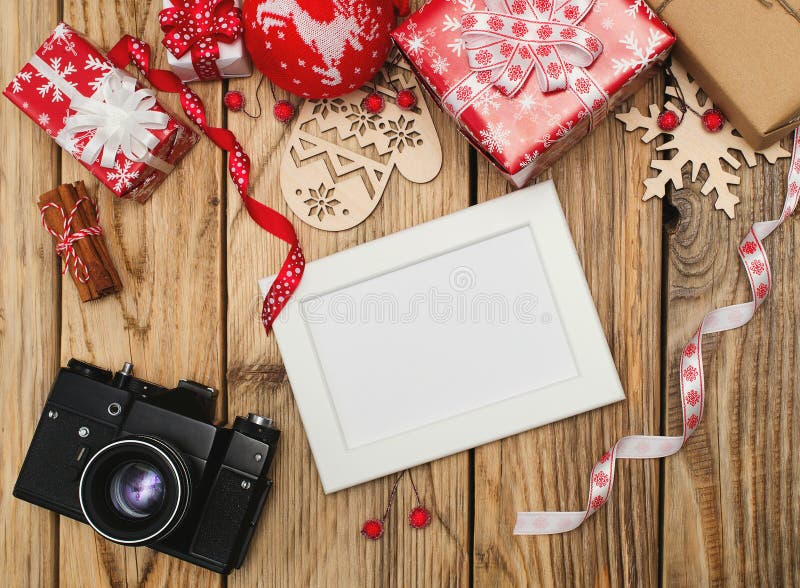 Old Camera and Frame for Photo Stock Photo - Image of ribbon ...