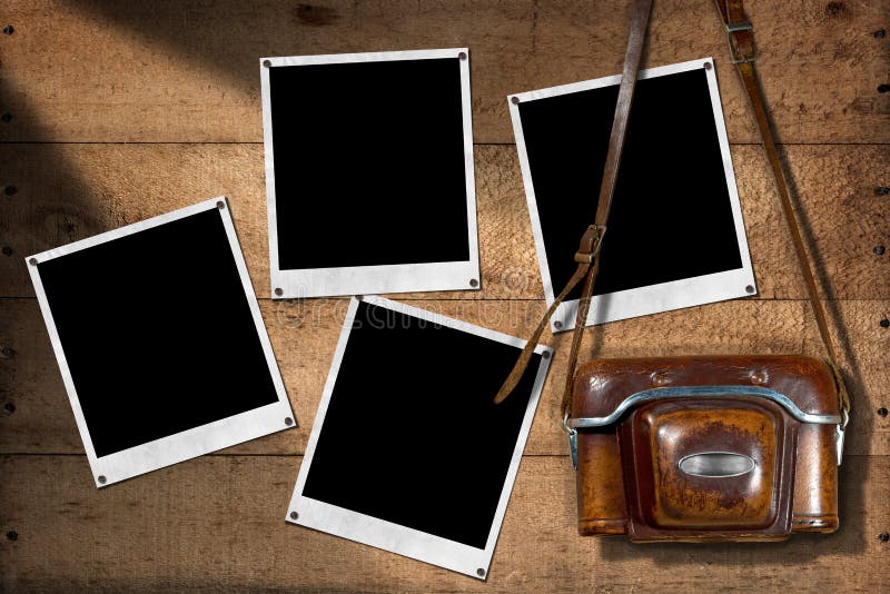 Old Camera and Instant Photo Frames Stock Photo - Image of blank, film ...