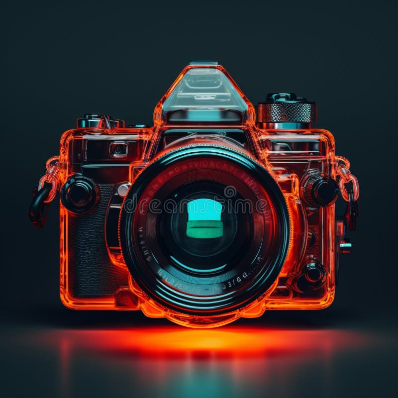 An Old Camera with Neon Lights on it Stock Illustration - Illustration ...
