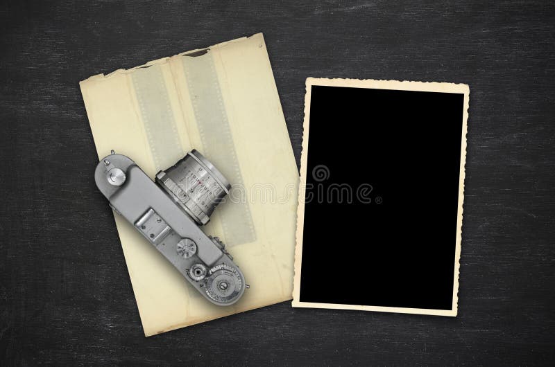 Old Camera Photo and Negative on Black Wood Stock Photo - Image of ...