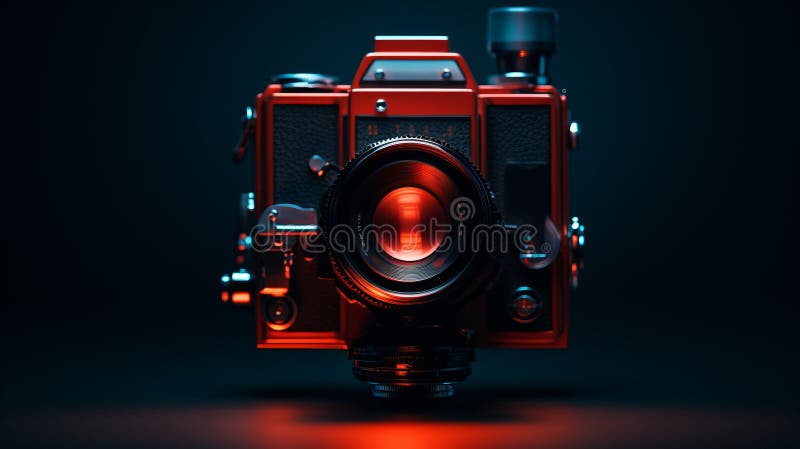 An Old Camera with a Red Light Shining on it Stock Illustration ...