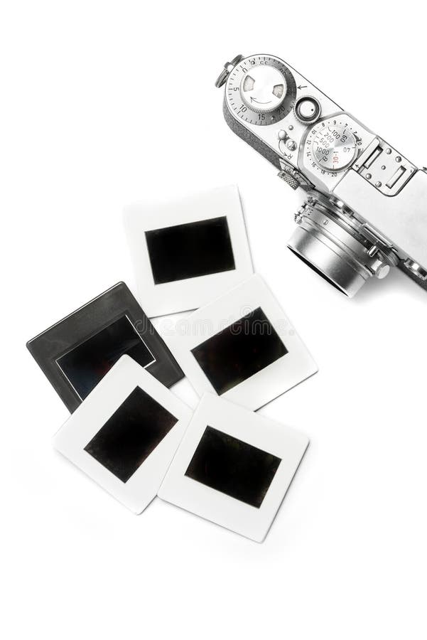 Old Camera and Slides on White Background Stock Photo - Image of ...