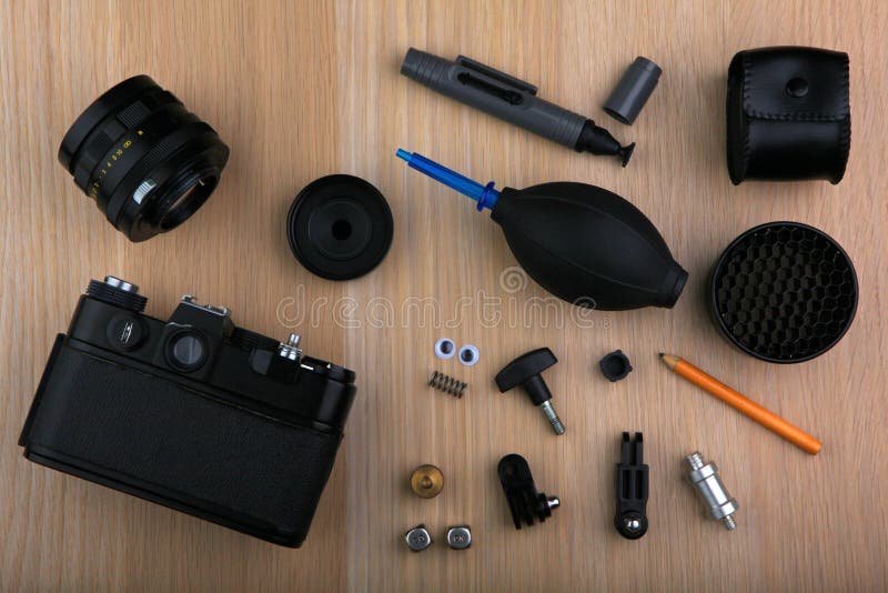 Old Camera Table Accessory Studio Stock Image - Image of black ...