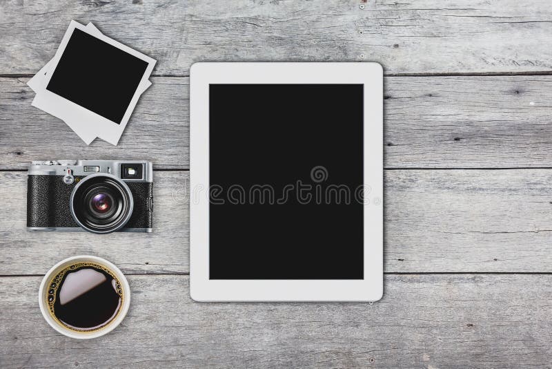 Old Camera Tablet Smart Phone in Retro Vintage Background Stock Photo ...