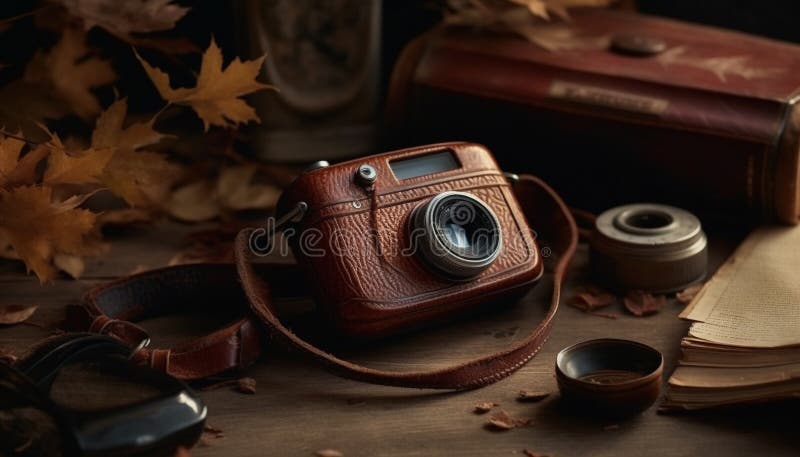 An Old Camera on a Wooden Table Captures Nostalgic Memories Generated ...