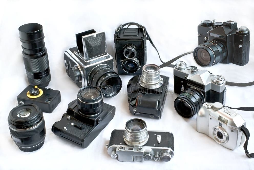 Old cameras stock image. Image of objectives, isolated - 9593533