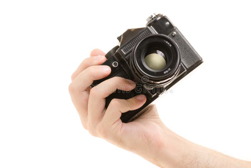 Old cameras in male hands stock image. Image of cinematography - 106118511