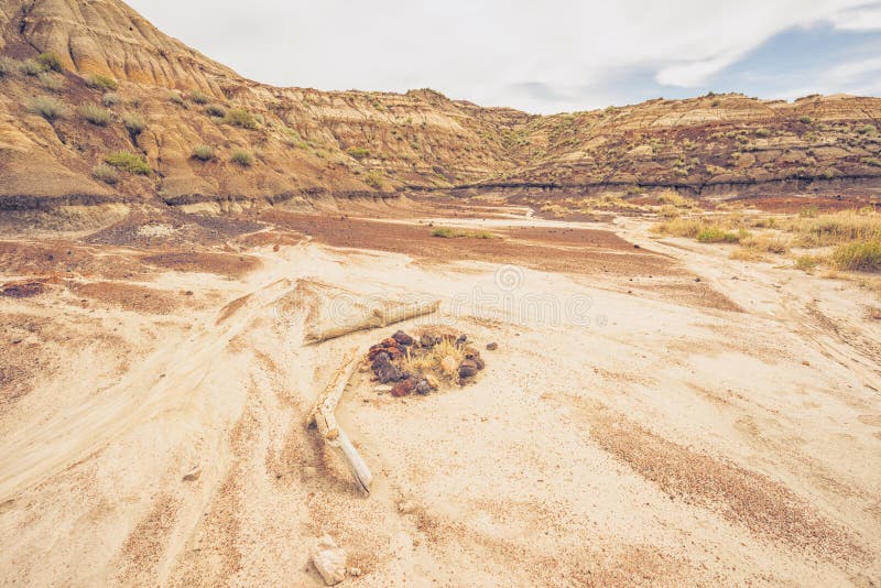 Old Campfire in the Badlands of Drumheller Stock Photo - Image of ...