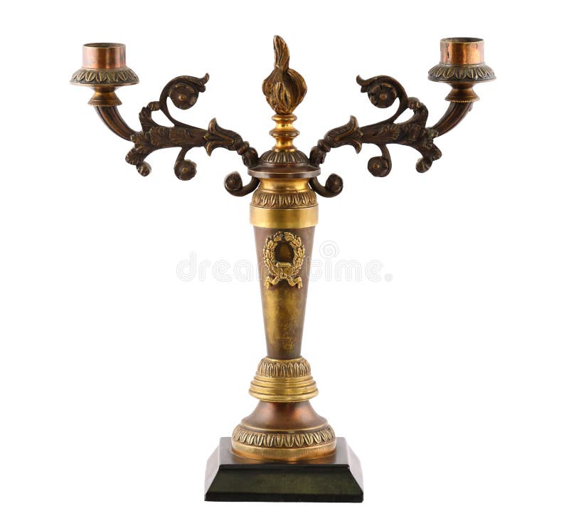 Old Bronze Candlestick Isolated on White Background Stock Image - Image ...