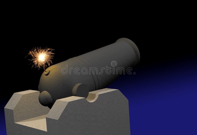 Old Cannon with Burning Fuse Stock Photo - Image of armed, explosive ...