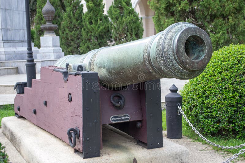 Old cannon, facing front stock photo. Image of thailand - 92598468