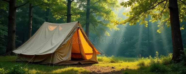 Old Canvas Tent, Aged Texture, Forest Backdrop, Adventure, Serene Stock ...