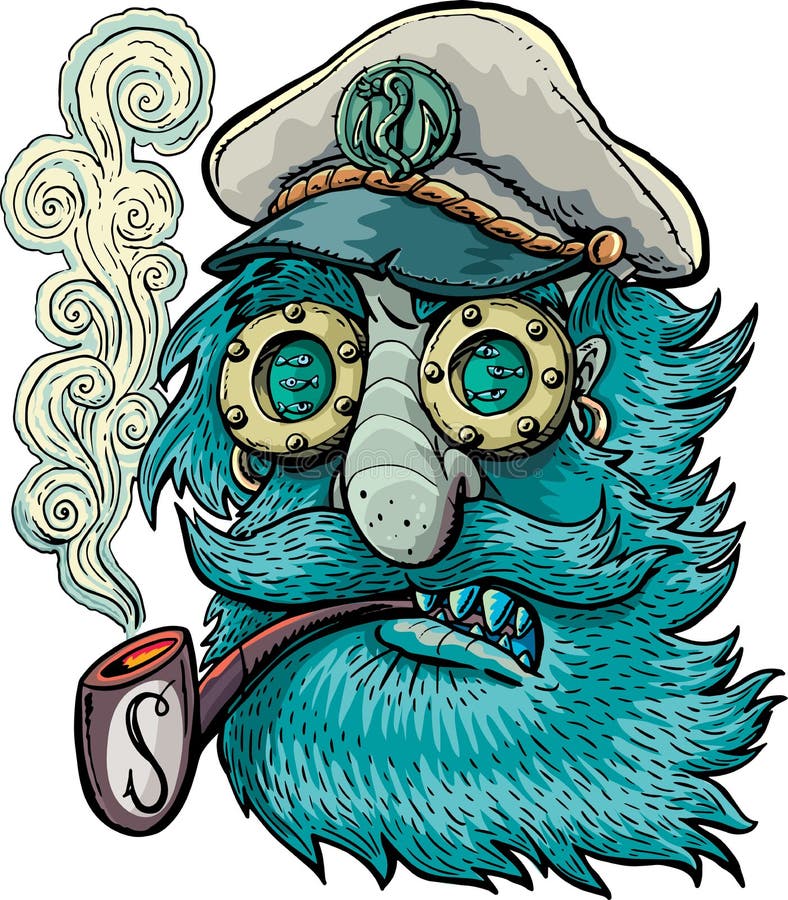 Old captain with a pipe stock illustration. Illustration of tribal ...