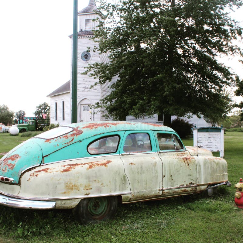 Old Car Abandoned in Front of a Church Stock Image - Image of retro ...
