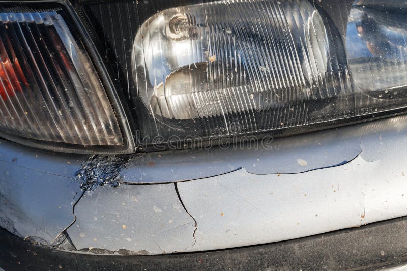 Old Car after an Accident with Damaged Crumpled Bumper Close-up Stock ...