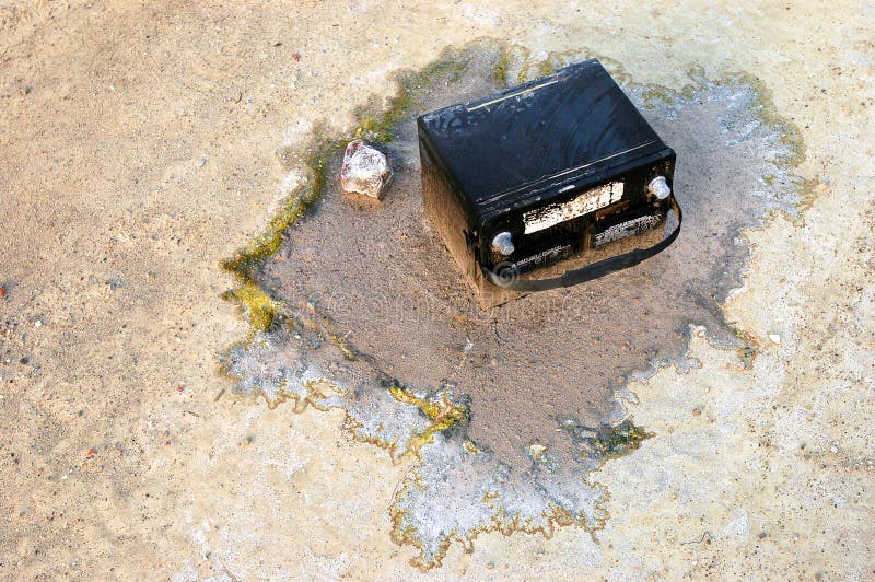 Old Car Battery on the Ground Stock Image - Image of acidifies, battery ...
