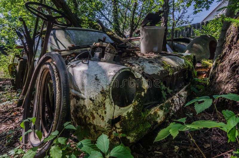 Old car and bucket stock photo. Image of automobile - 128361342