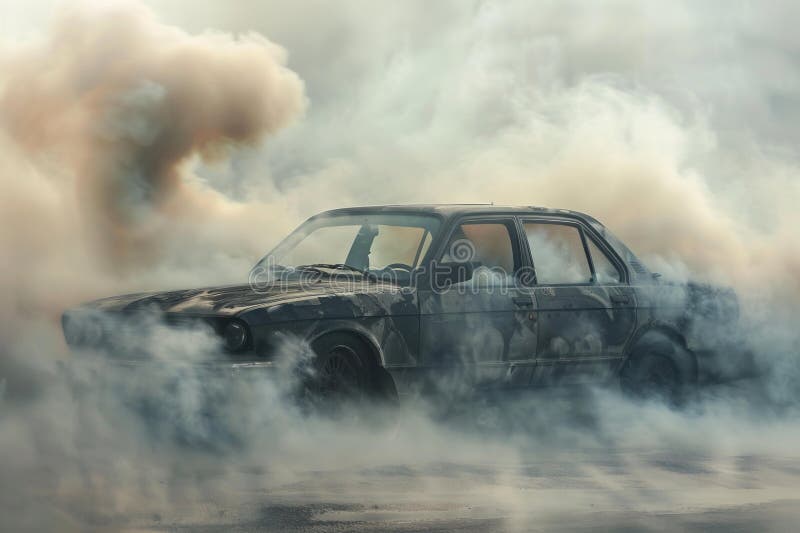 Old Car Burning Rubber Creating a Huge Cloud of Smoke Stock Photo ...