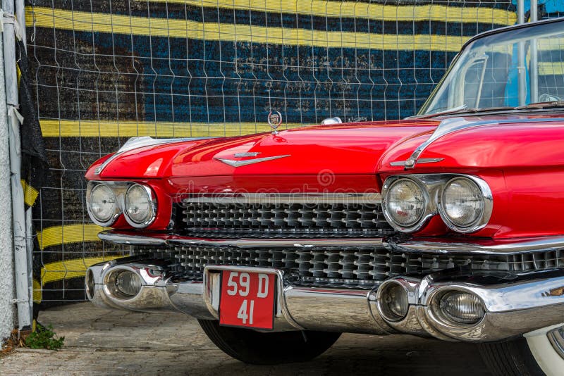 Old Car Cadillac Convertible Red 1950. Editorial Photography - Image of ...