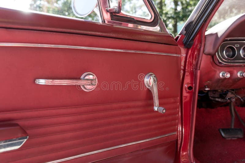 Old Car Door with Red Leather Padding Inside Stock Image - Image of ...